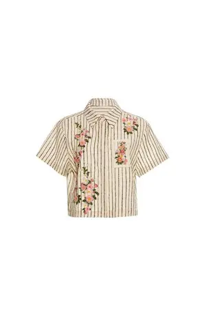 Agua Bendita Virtuosa Paraiso Striped Embroidered Cropped Shirt - Multicolor