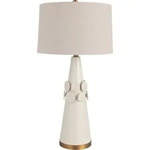 OLIVE GROVE Conical Table Lamp With Crackle Glaze And Shade - Ivory