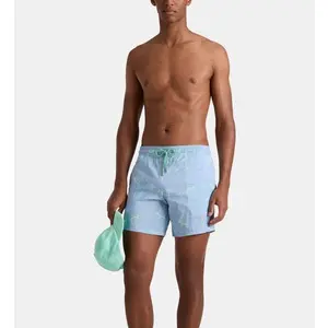 Vilebrequin Ultra-light Packable Swim Shorts With Turtle Print - Cyan
