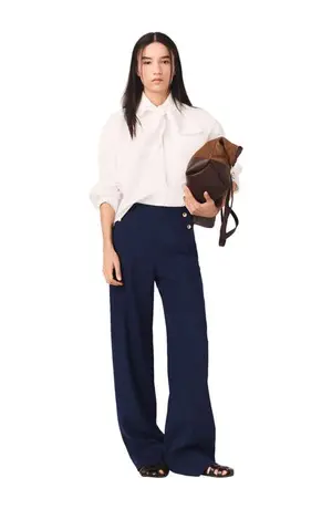 Maje Linen-blend Sailor Trousers - Navy
