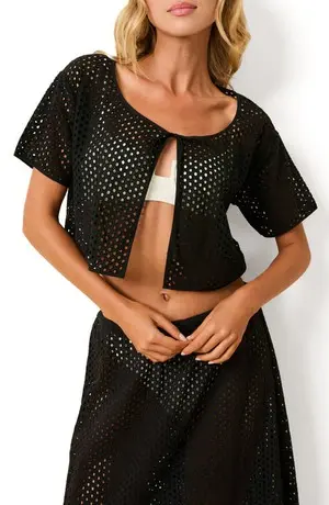 Solid & Striped Shannon Sheer Split Front Crop Cotton Cover-up Top - Noir