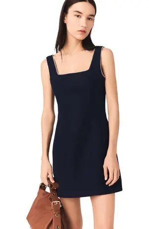 Maje Short Linen-blend Dress With Rhinestone Trim