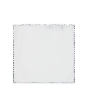 Robert Talbott Carlton Linen Cross Stitch Border Pocket Square - White/navy