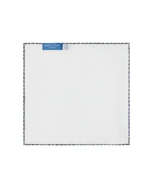 Robert Talbott Carlton Linen Cross Stitch Border Pocket Square - White/navy