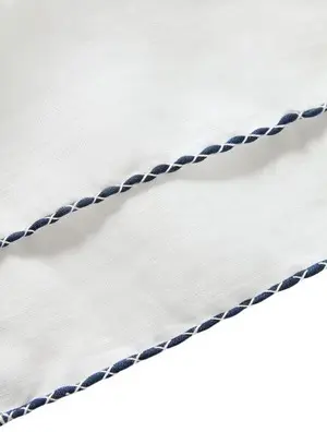 Robert Talbott Carlton Linen Cross Stitch Border Pocket Square - White/navy