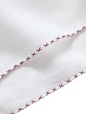 Robert Talbott Carlton Linen Cross Stitch Border Pocket Square - White/red