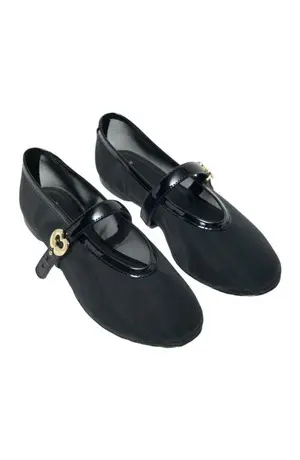 Maje Mesh Mary Jane Ballet Flats With Gold Buckle - Black