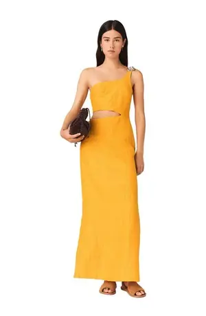 Maje Asymmetrical Linen-blend Dress - Orange