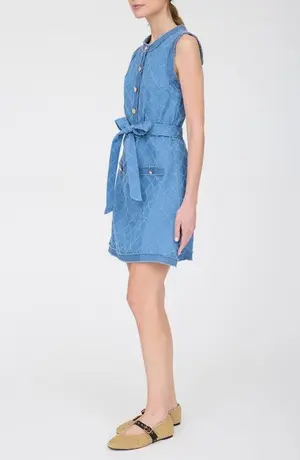 ZOE AND CLAIRE Sleeveless Jacquard Belted Mini Dress