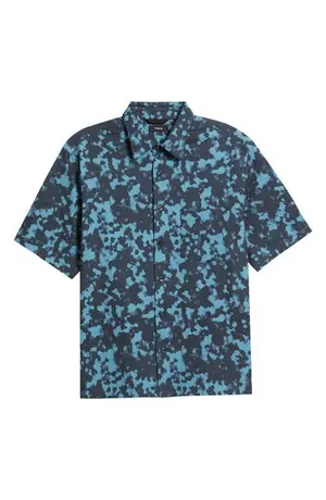 Theory Weekend Short Sleeve Seersucker Button-up Shirt - Baltic Multi