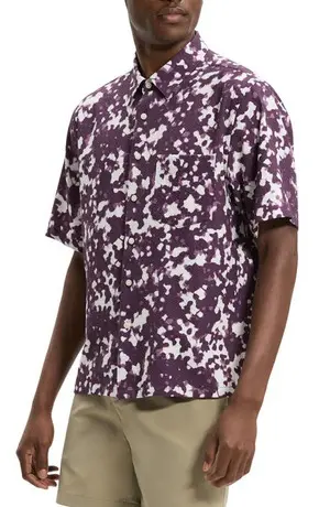 Theory Weekend Short Sleeve Seersucker Button-up Shirt - Grapevine Multi