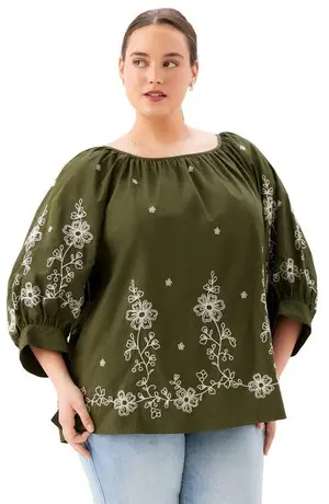 Karen Kane Embroidered Blouson Top