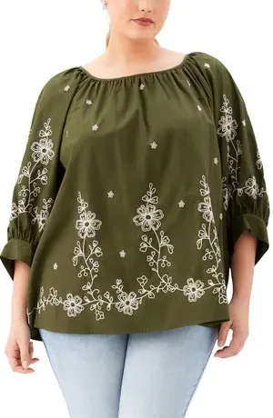 Karen Kane Embroidered Blouson Top
