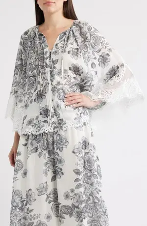 Kobi Halperin Paloma Floral Lace Trim Top - Ivory Multi