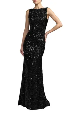 Mac Duggal Mac Duggal Sleeveless Sequin Cowl Back Evening Gown Black