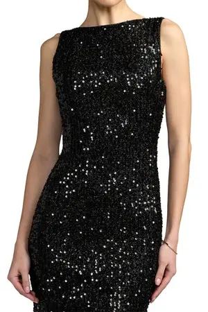 Mac Duggal Sleeveless Sequin Cowl Back Evening Gown - Black