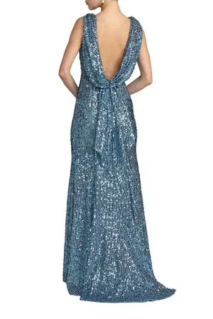 Mac Duggal Sequin Sleeveless Evening Gown With Draped Back