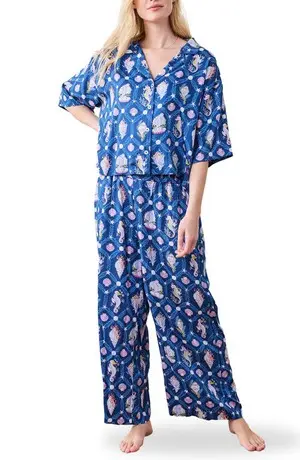 PRINTFRESH Wildest Dreams Satin Pajamas - Navy