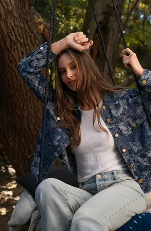 LIVERPOOL Jacquard Fray Hem Denim Jacket