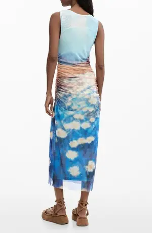 Desigual Sleeveless Abstract Floral Print Mesh Maxi Dress