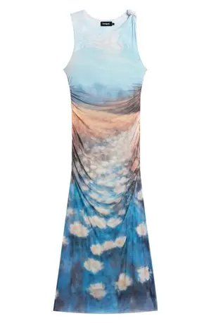 Desigual Sleeveless Abstract Floral Print Mesh Maxi Dress