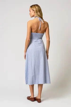 Central Park West Ora Poplin Stripe Halter Midi Dress - Blue