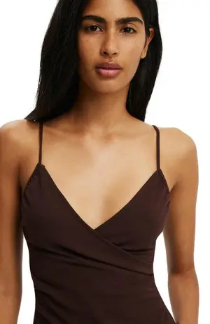 COTTON ON Fern Wrap Cami - Dark Oak