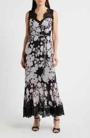 Kobi Halperin Liora Floral Lace Detail Pleated Dress - Pale Pink Multi