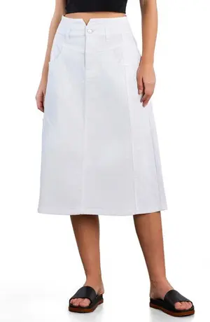 WASH LAB DENIM Penelope Flared Midi Skirt - Bright White