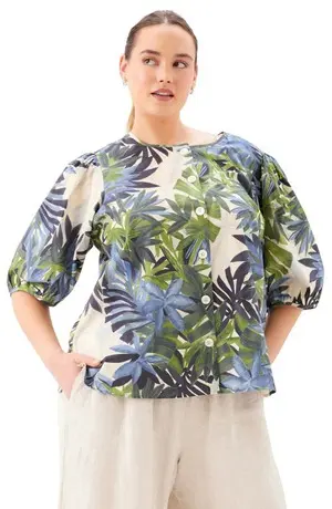 Karen Kane Frond Puff Sleeve Button-up Shirt