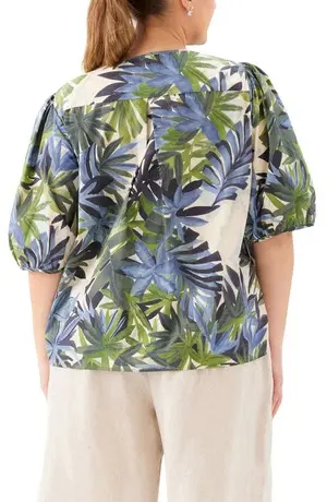 Karen Kane Frond Puff Sleeve Button-up Shirt