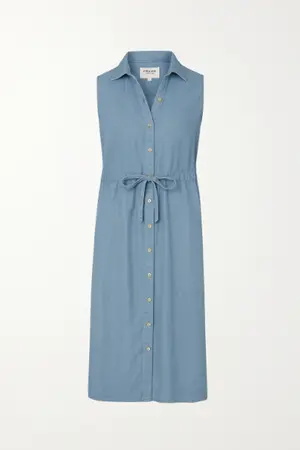 The Shirt By Rochelle Behrens Sleeveless Midi Shirtdress With Drawstring Waist - Light Denim