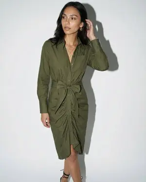 The Shirt By Rochelle Behrens Wrap Front Shirtdress - Olive