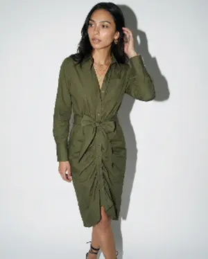 The Shirt By Rochelle Behrens Wrap Front Shirtdress - Olive