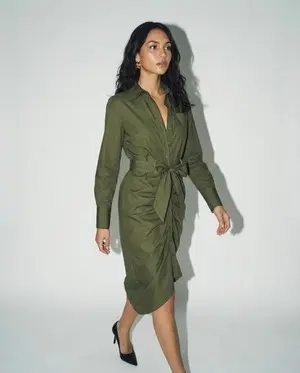 The Shirt By Rochelle Behrens Wrap Front Shirtdress - Olive