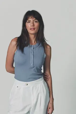 The Shirt By Rochelle Behrens The Sleeveless Brett Shirt - Slate Blue