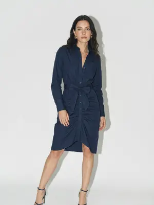 The Shirt By Rochelle Behrens Sleeveless Tie Waist Shirtdress - Navy