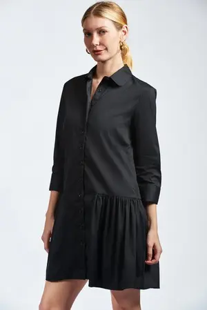 The Shirt By Rochelle Behrens The Drop Waist Shirt Dress - Black