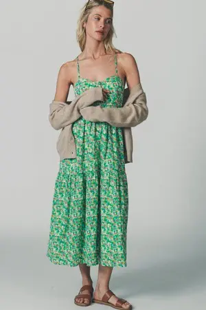 The Shirt By Rochelle Behrens Leora Midi Dress - Green/pink Multi