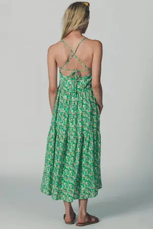 The Shirt By Rochelle Behrens Leora Midi Dress - Green/pink Multi
