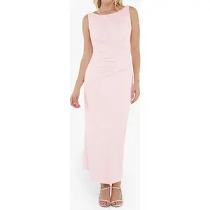 POPILUSH Elegant Boatneck Draped Sculpting Maxi Shapewear Dress - Blush