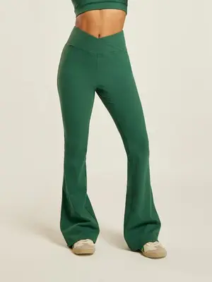 BE ATHLETICA Wrap-waist Flared Leggings - Forest
