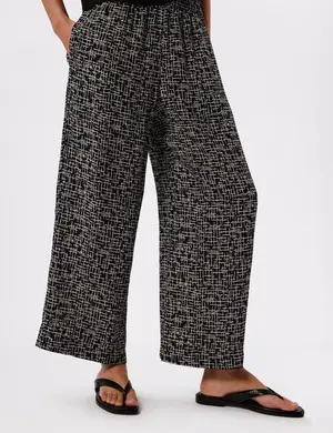 Whistles Woven Grid Crop Trousers - Black/multi