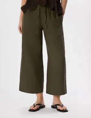 Whistles Elasticated Linen Crop Trousers - Khaki