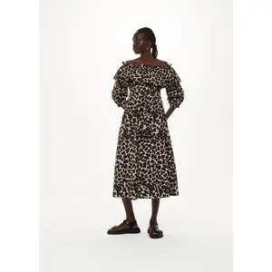 Whistles Leopard Spot Bardot Midi Dress - Leopard Print