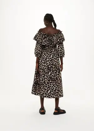 Whistles Leopard Spot Bardot Midi Dress