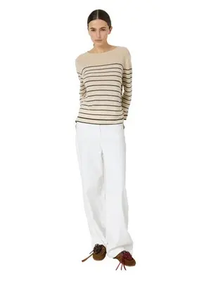 Gerard Darel Striped Boat Neck Long Sleeve Jumper