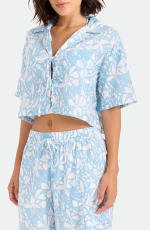 Volcom Tie Front Crop Cotton Cover-up Shirt