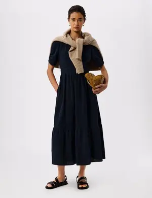 Whistles V-neck Textured Midi Dress