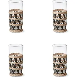 TAG Island Collection Clear High Ball Glasses With Cattail Sleeves